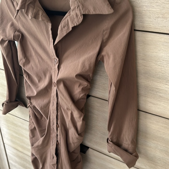 Zara | Dresses | Zara Brown Long Sleeve Ruched Dress | Poshmark